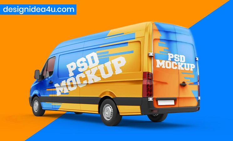 Free Back Lateral View Van Mockup PSD Download